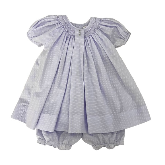 Petit Ami | Dresses | Petit Ami Smocked Lavender White Dots Dress 9m Girls | Poshmark